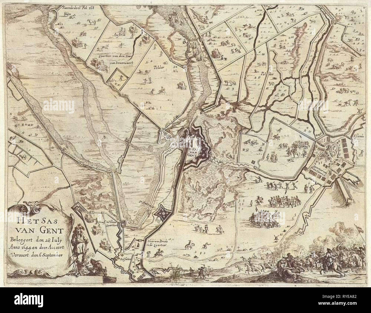 Map of siege and conquest of Sas van Ghent, 1644, The Netherlands, Dirk ...