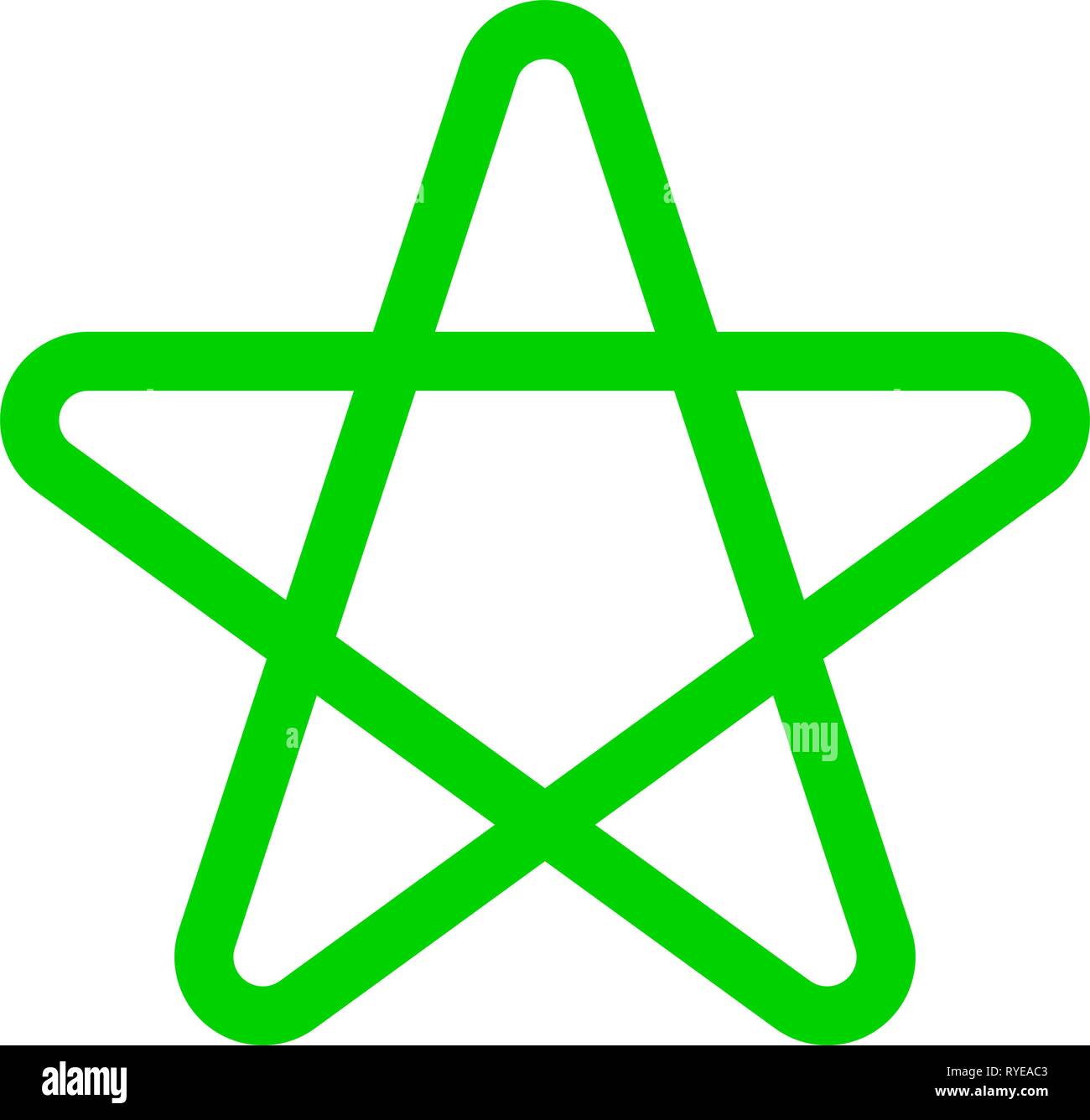 Star symbol icon - green simple outline, 5 pointed rounded, isolated ...
