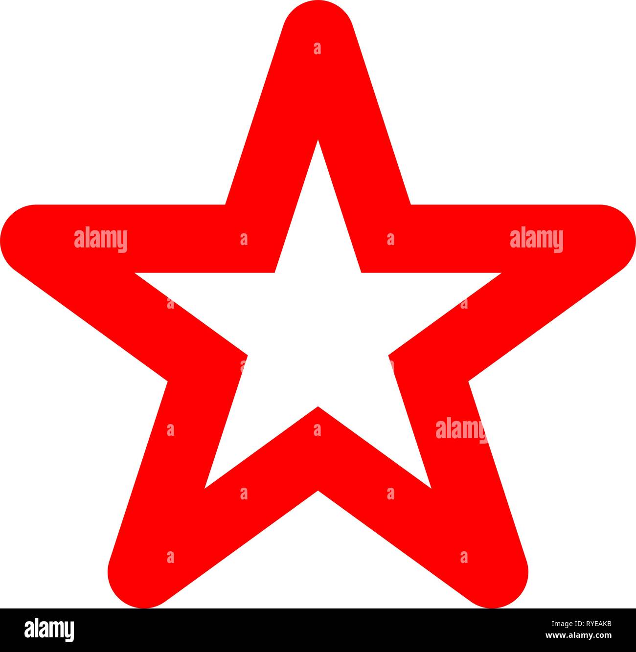Star symbol icon - red simple hollow, 5 pointed rounded, isolated ...