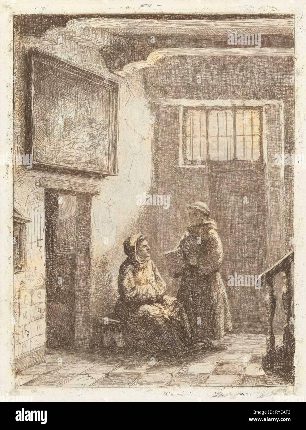 Sitting and standing monk, print maker: David van der Kellen III Stock ...