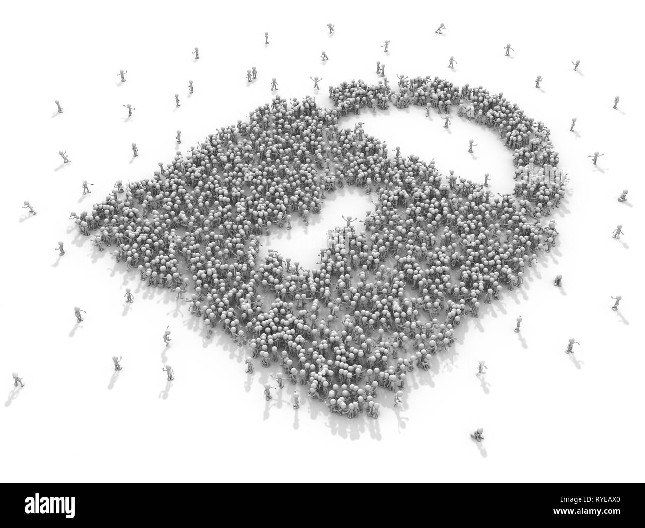 A crowd of people gathered in the form of a padlock. 3d render Stock ...