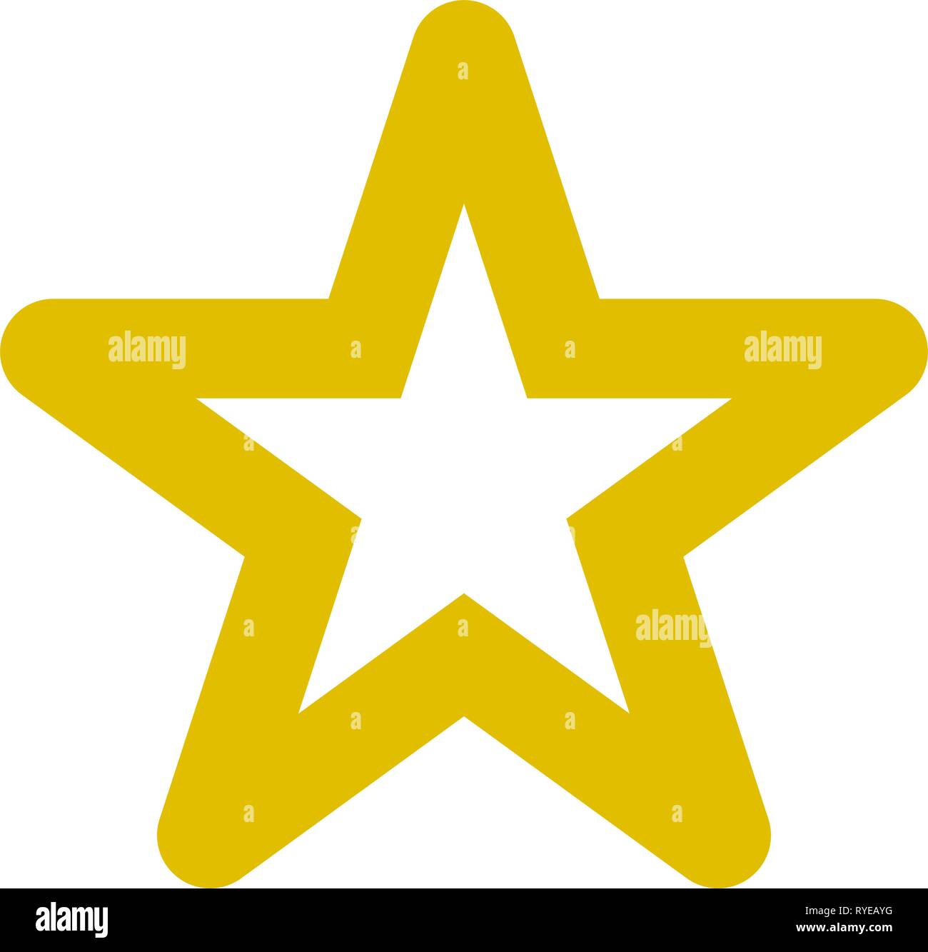 Star symbol icon - golden simple hollow, 5 pointed rounded, isolated ...