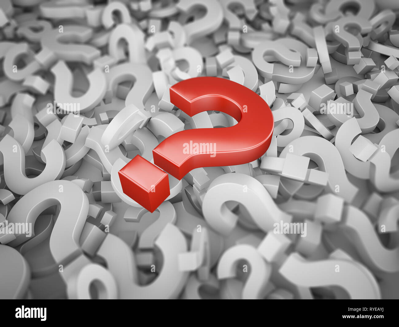 Red question mark on a pile of other signs. 3d render Stock Photo - Alamy