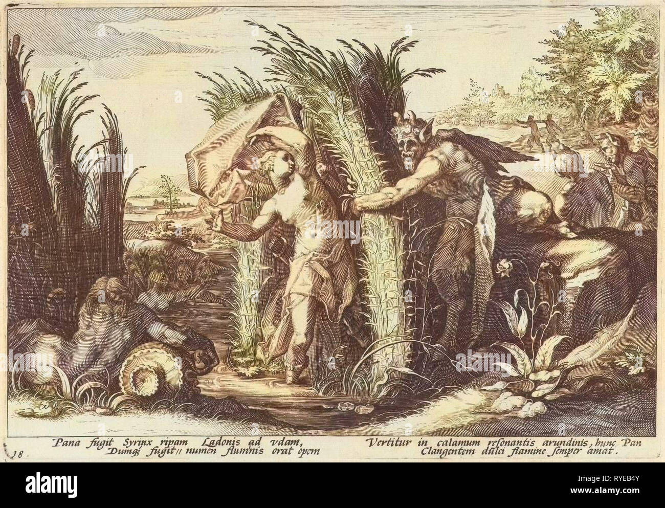 Pan and Syrinx, Hendrick Goltzius, Franco Estius, 1589 Stock Photo - Alamy