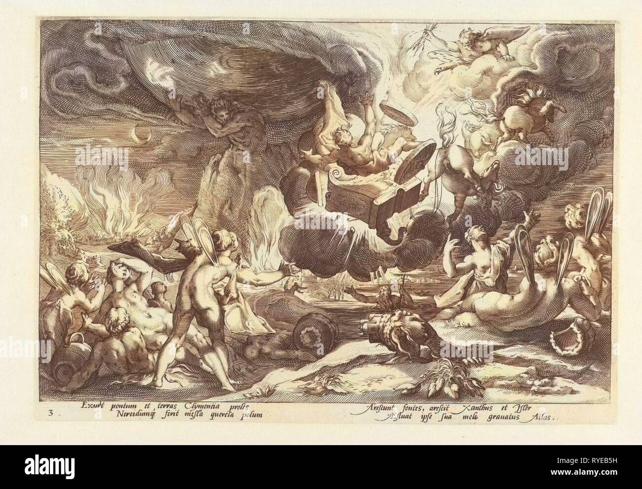 The Fall of Phaeton, Hendrick Goltzius, Franco Estius, 1590 Stock Photo ...