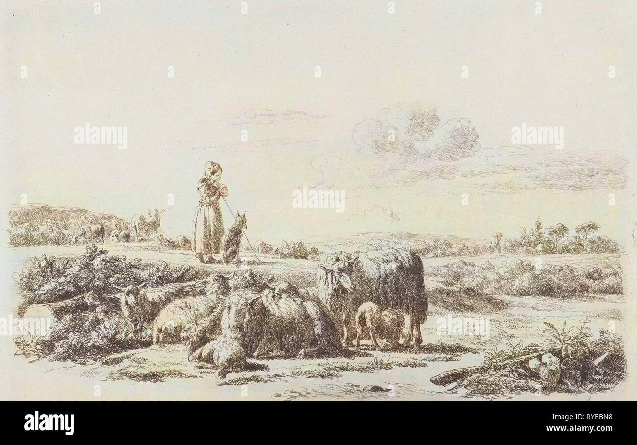 Landscape with shepherd dog with sheep herd, Simon van den Berg, 1822 ...