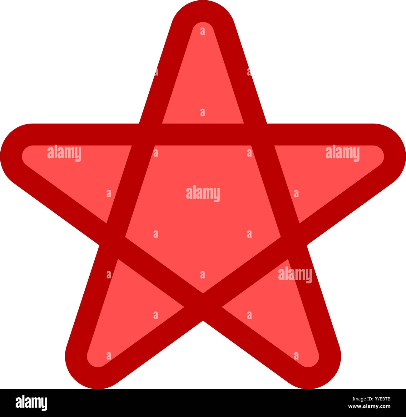 Star symbol icon - red simple with outline, 5 pointed rounded, isolated ...