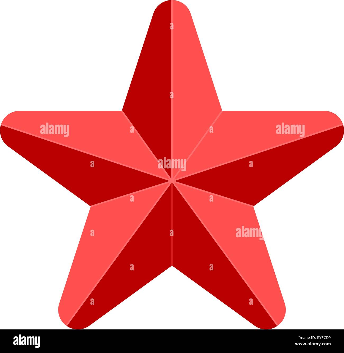 Star symbol icon - red simple 3d, 5 pointed rounded, isolated - vector ...