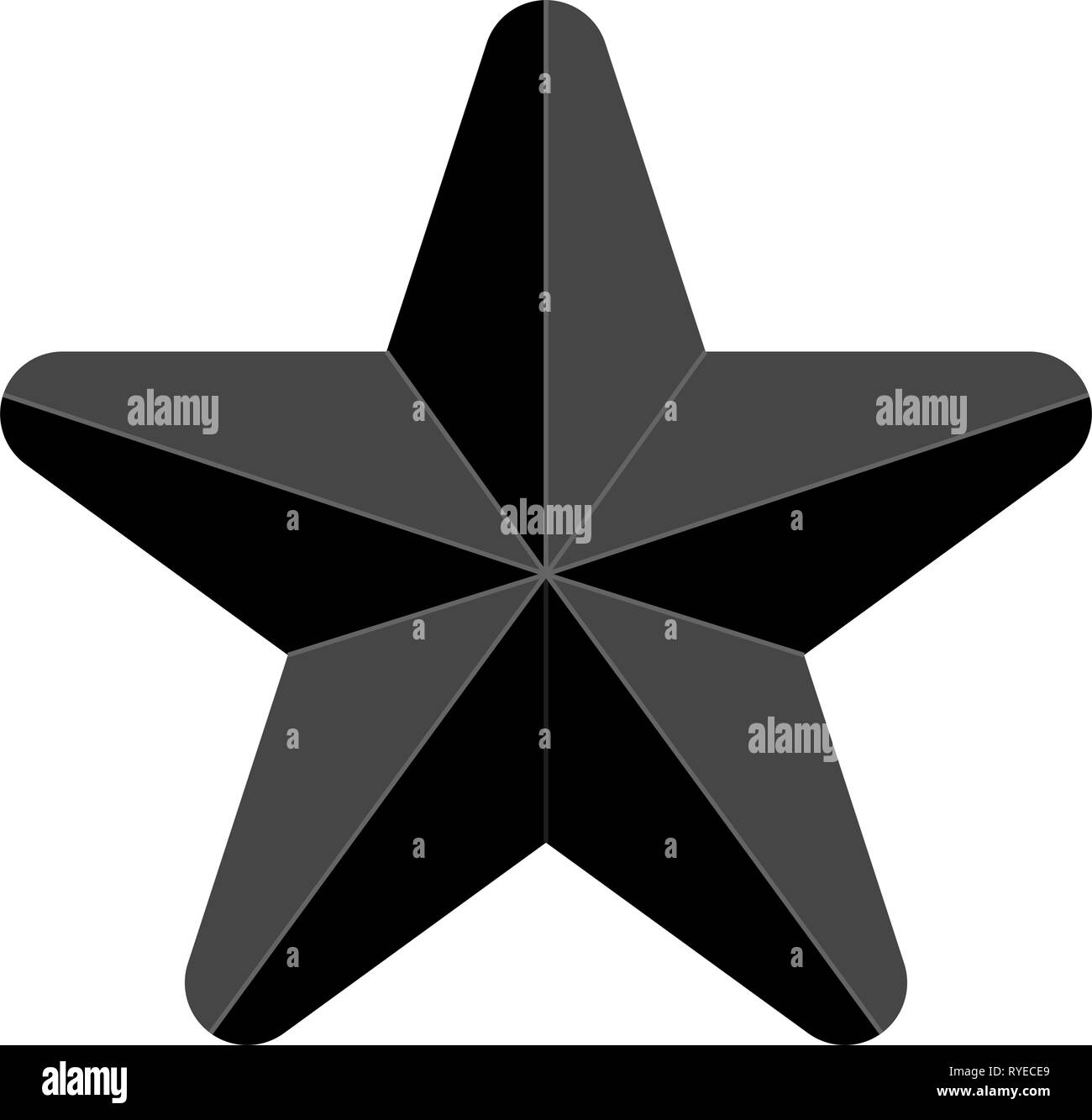 Star symbol icon - black simple 3d, 5 pointed rounded, isolated ...