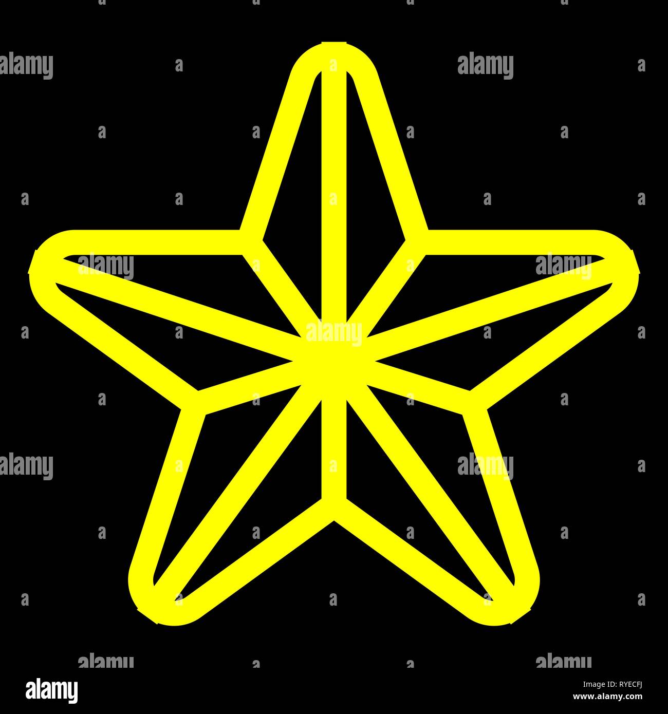 Star symbol icon - yellow simple outline, 5 pointed rounded, isolated ...