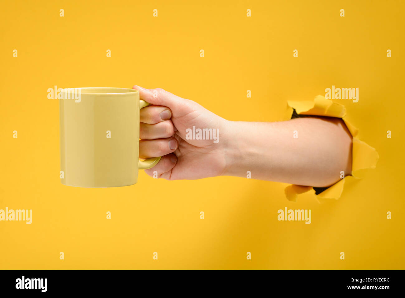 Hand holding a mug Stock Photo - Alamy