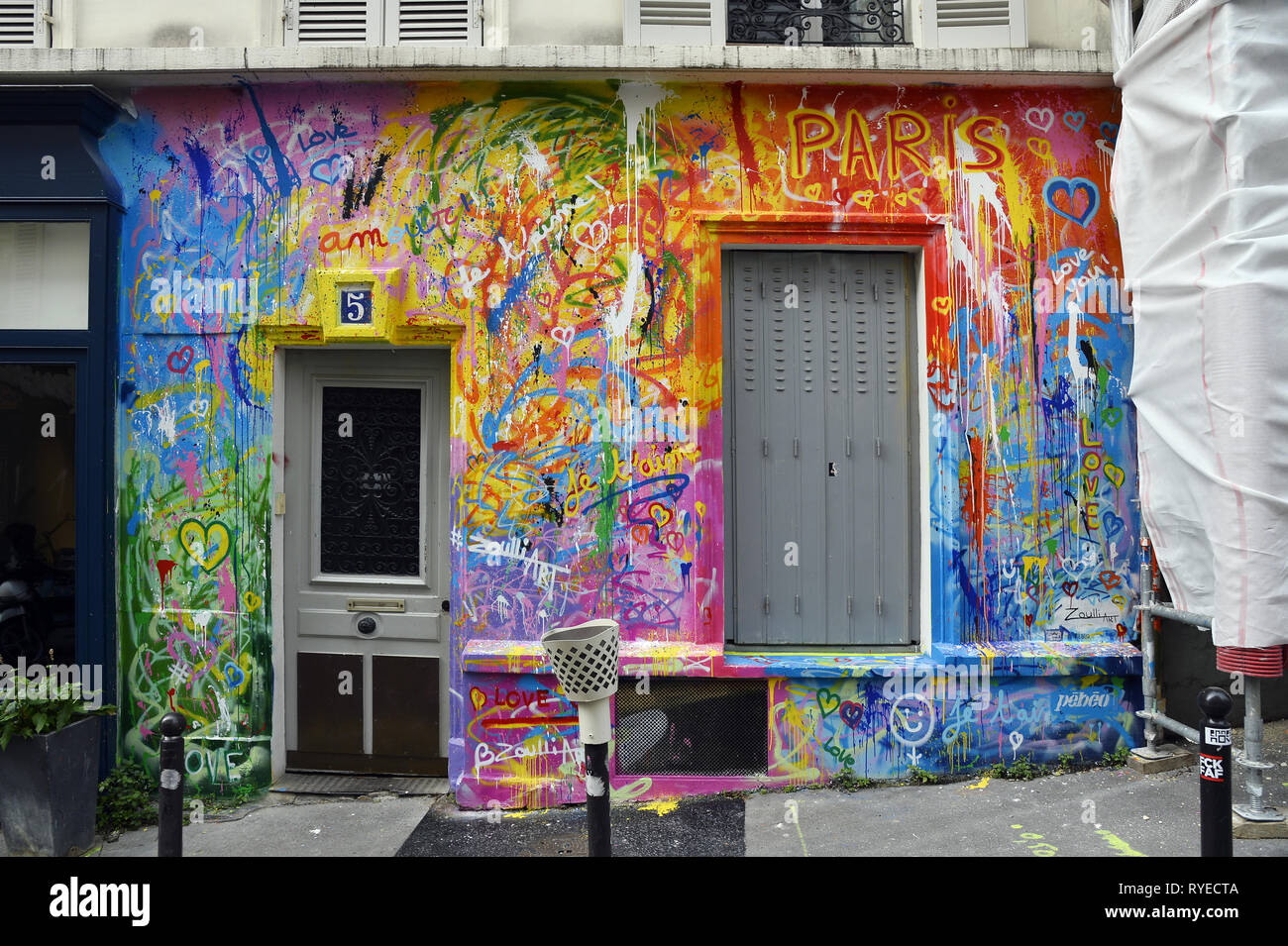 Multicolor façade Street art in Montmartre - Paris - France Stock Photo ...
