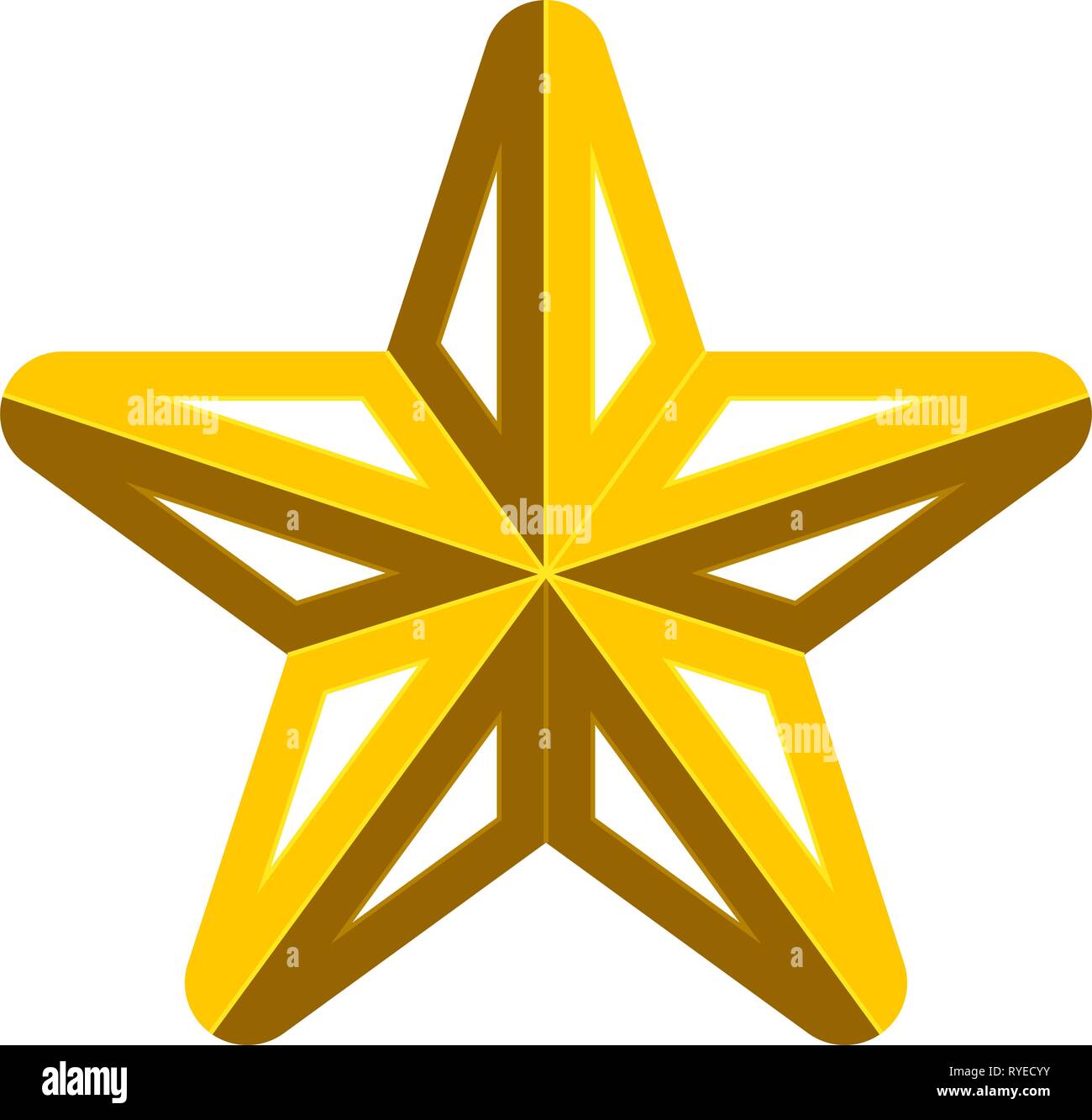 Star symbol icon - golden simple 3d, 5 pointed rounded, isolated ...