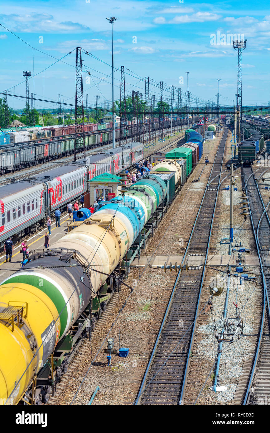 Railway station in the town of Mariinsk on the Trans-Siberian railway ...