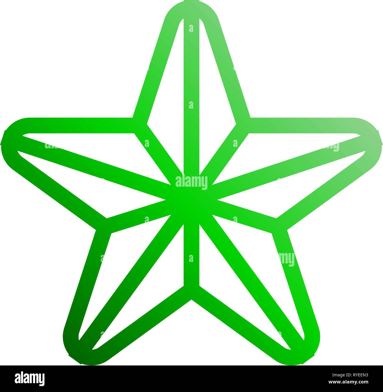 Star symbol icon - green gradient outline, 5 pointed rounded, isolated ...