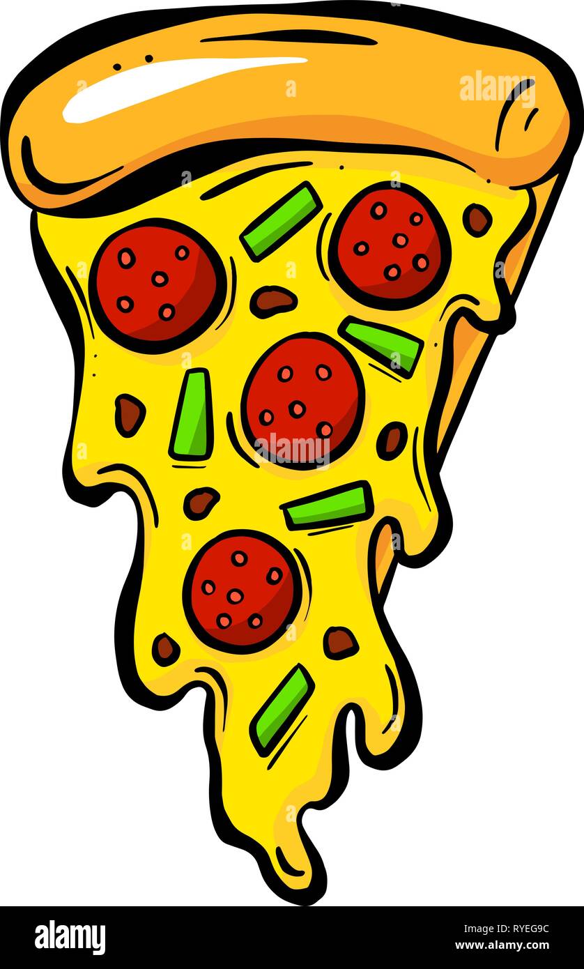 Cheesy Cartoon Pizza Slice with Toppings Stock Vector Image & Art - Alamy