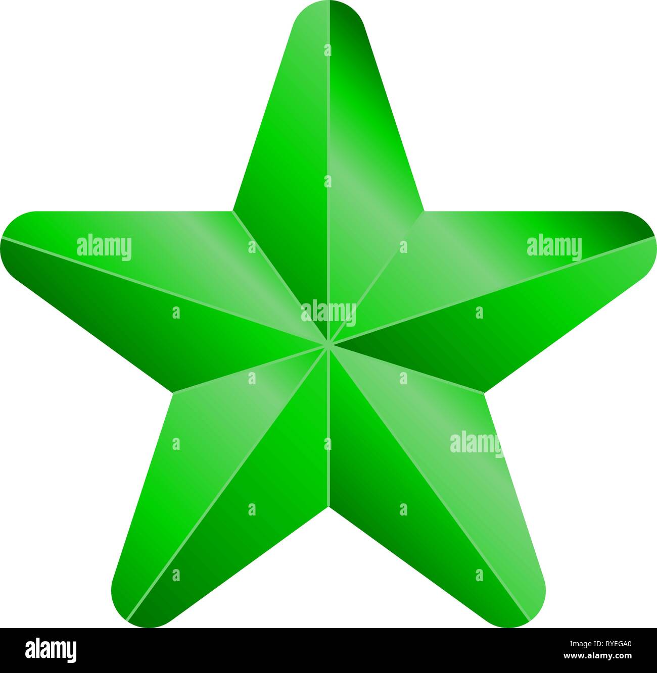 Star symbol icon - green gradient 3d, 5 pointed rounded, isolated ...