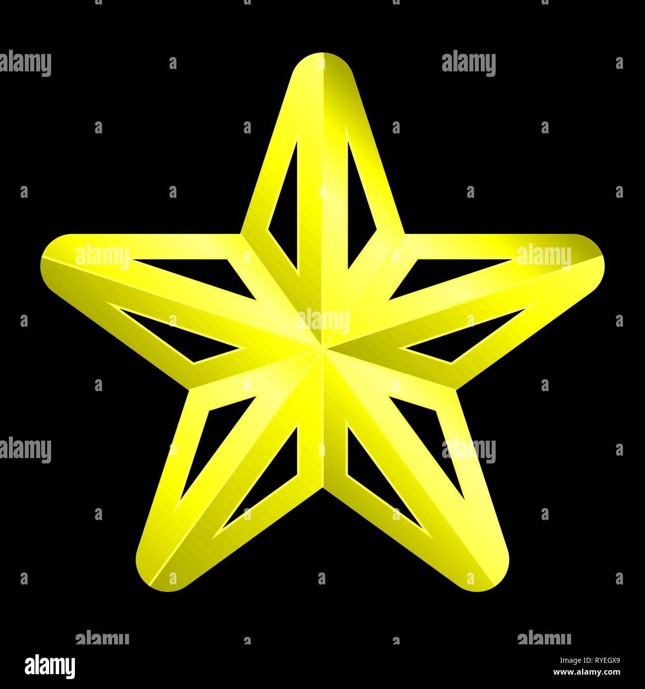 Star symbol icon - yellow gradient 3d, 5 pointed rounded, isolated ...