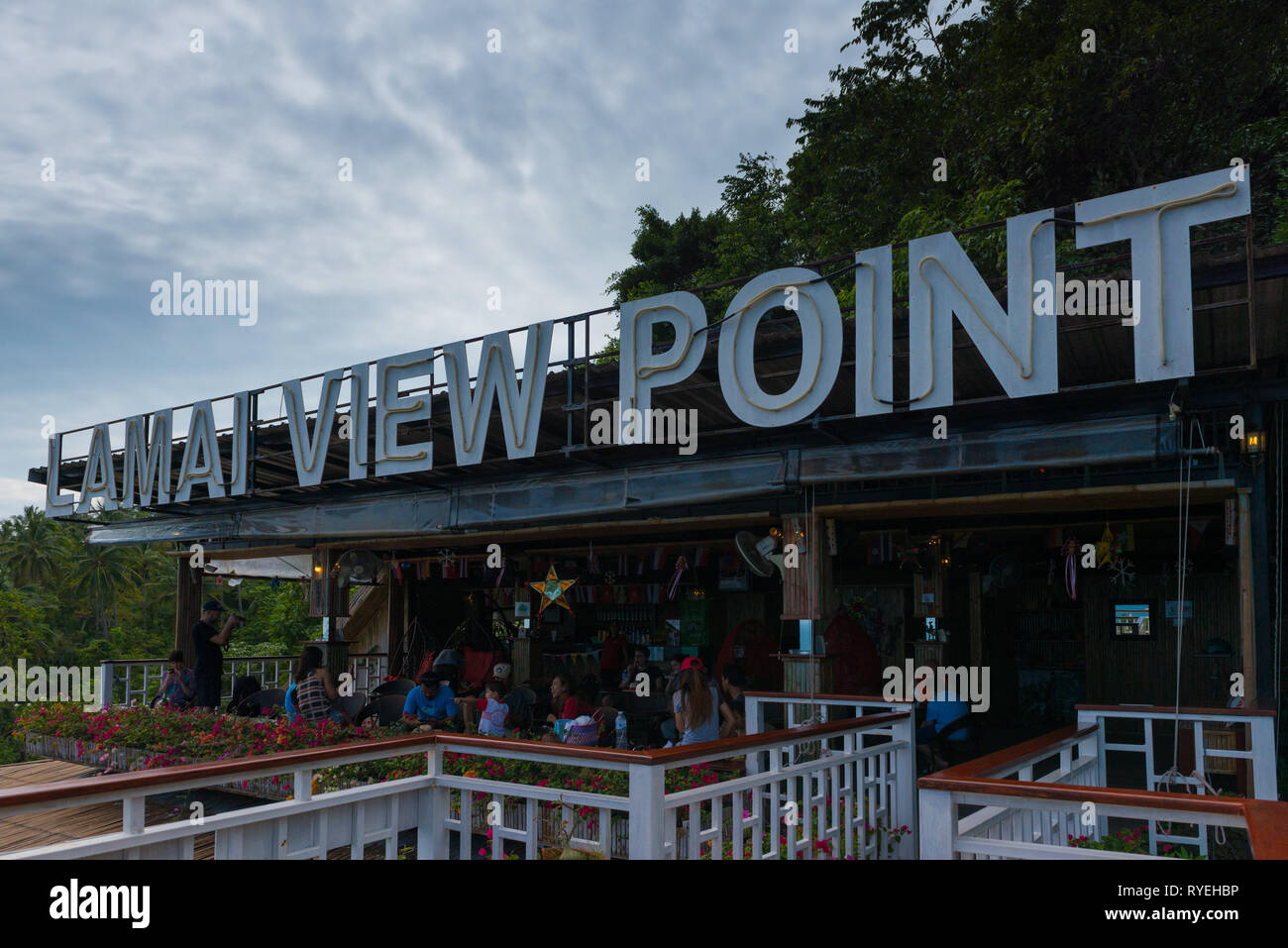 Lamai Viewpoint sign in observation deck cafe, Samui island, Thailand ...