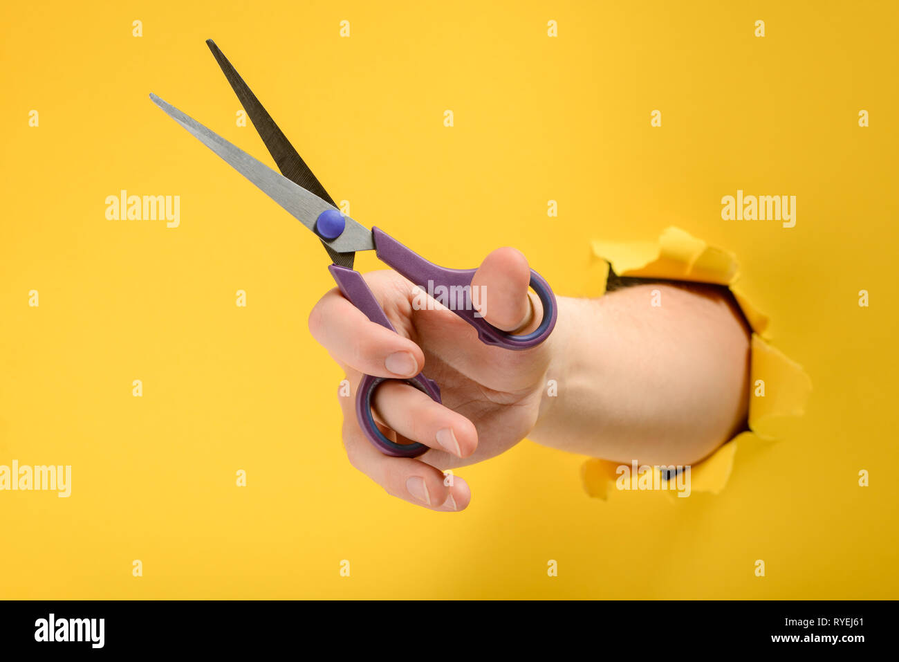 Hand holding scissors Stock Photo - Alamy
