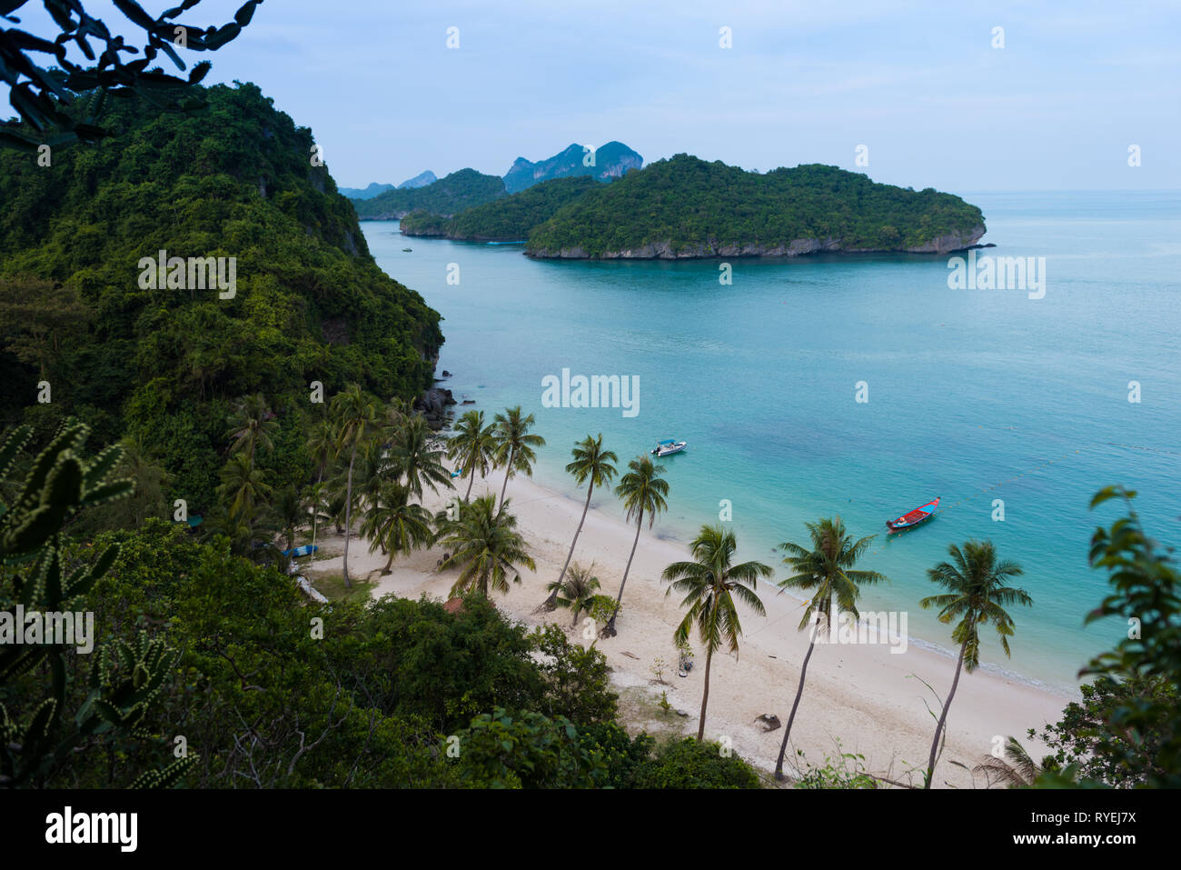 Above view of the main beach and dock of Ko Wua Talap island in Ang ...