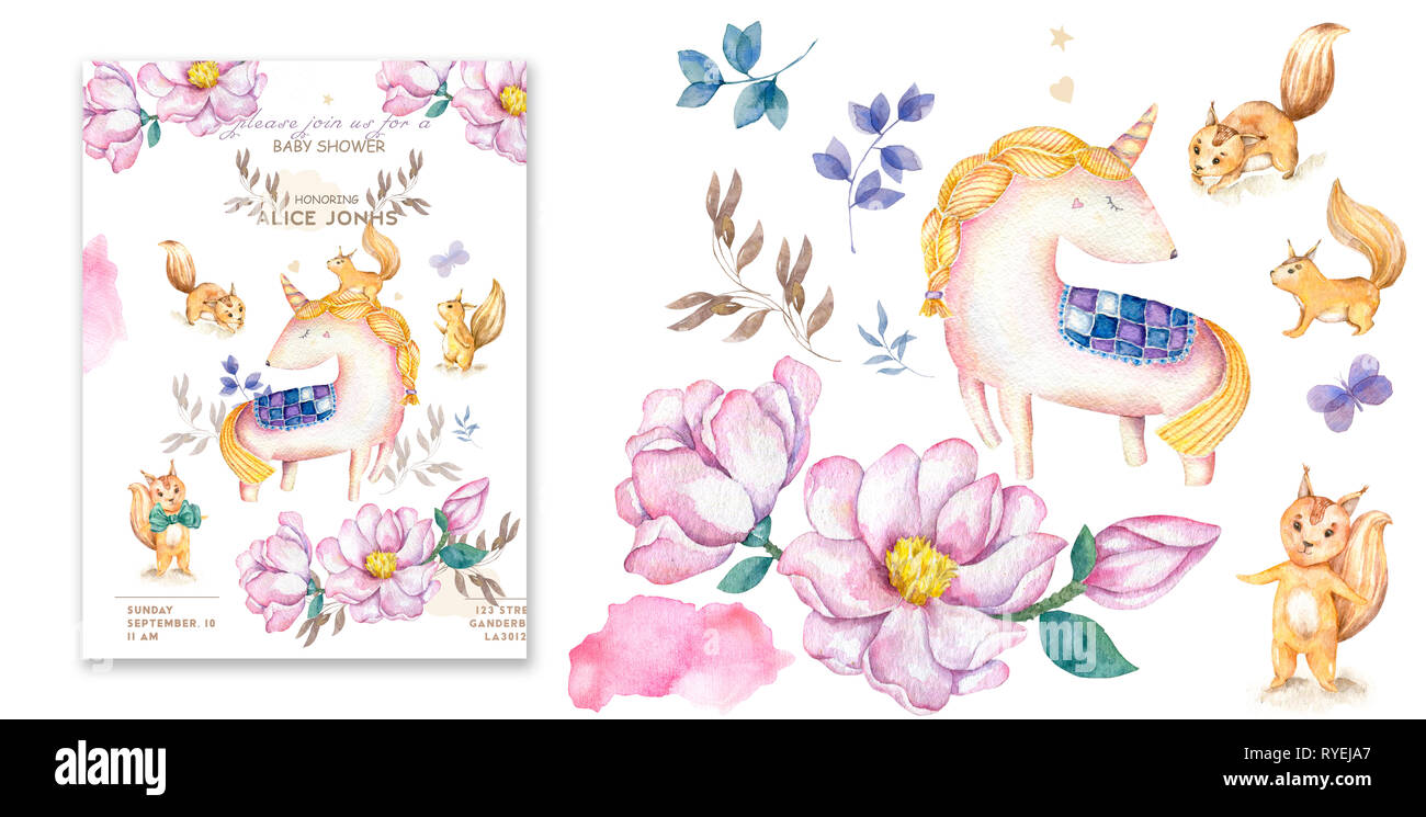 Watercolor isolated cute watercolor unicorn clipart. Nursery unicorns ...
