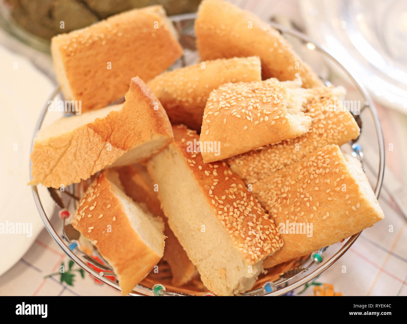 traditional Clean Monday food - the greek bread called lagana on table ...