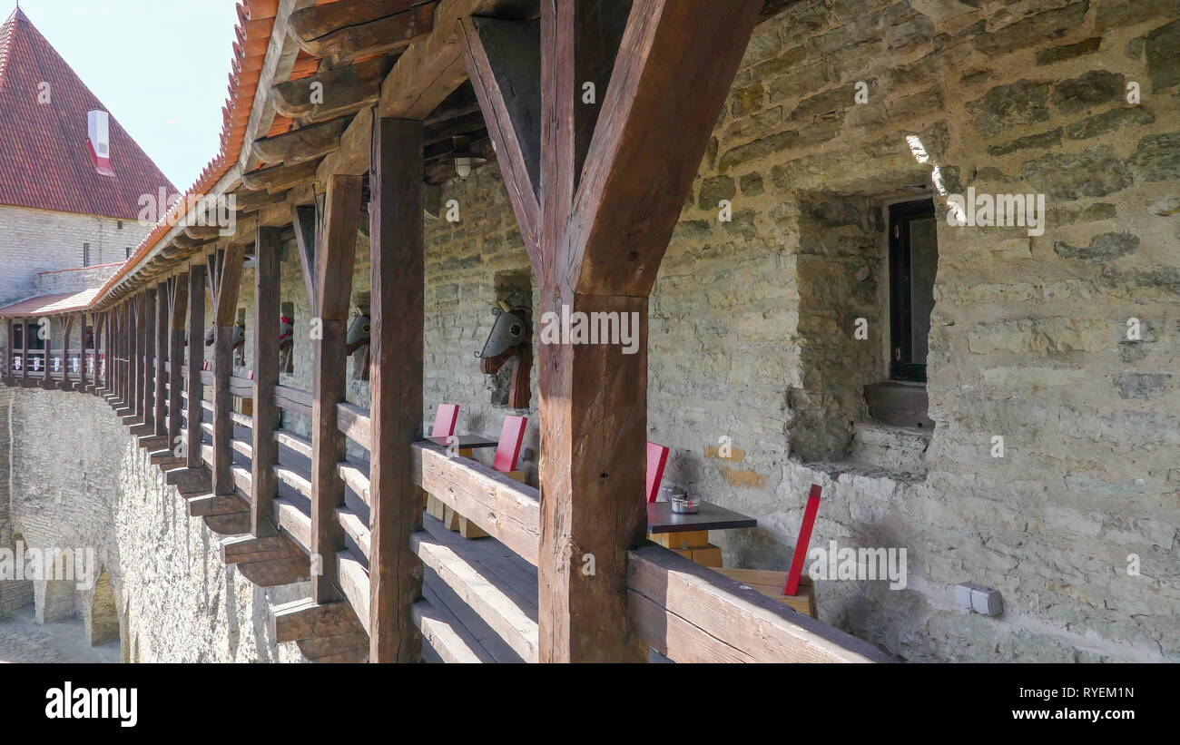 The wooden sidewalks of the big castle in Tallinn Estonia where ...