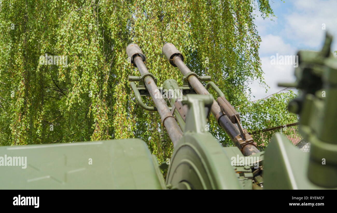 The air defense cannon tank outside the base of the military museum in ...