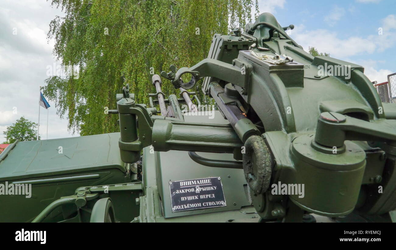 One of the military tanks displayed outside the military base museum ...