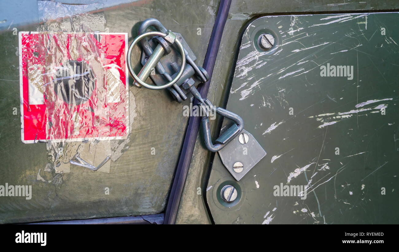 The lock of the door of the military tank displaying on the museum of ...