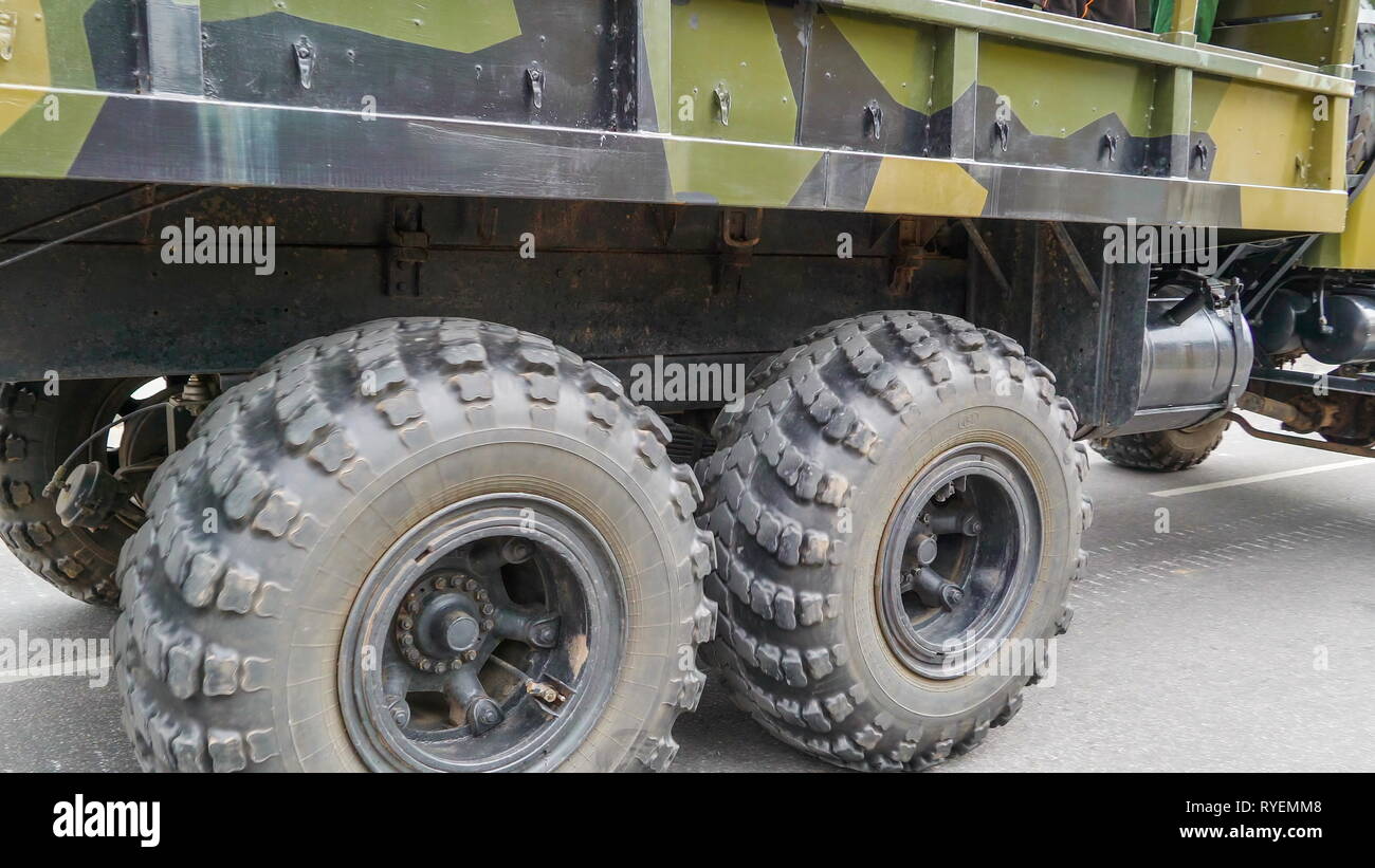 The moving military truck on the streets in Valga Estonia during the ...