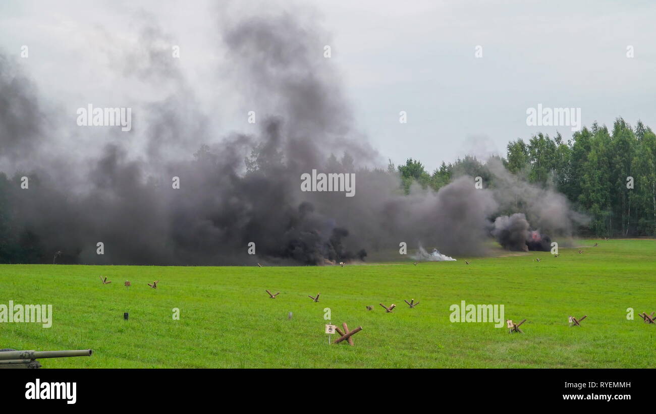 Gunshots and cannon fires on the park in Valga Estonia during the ...