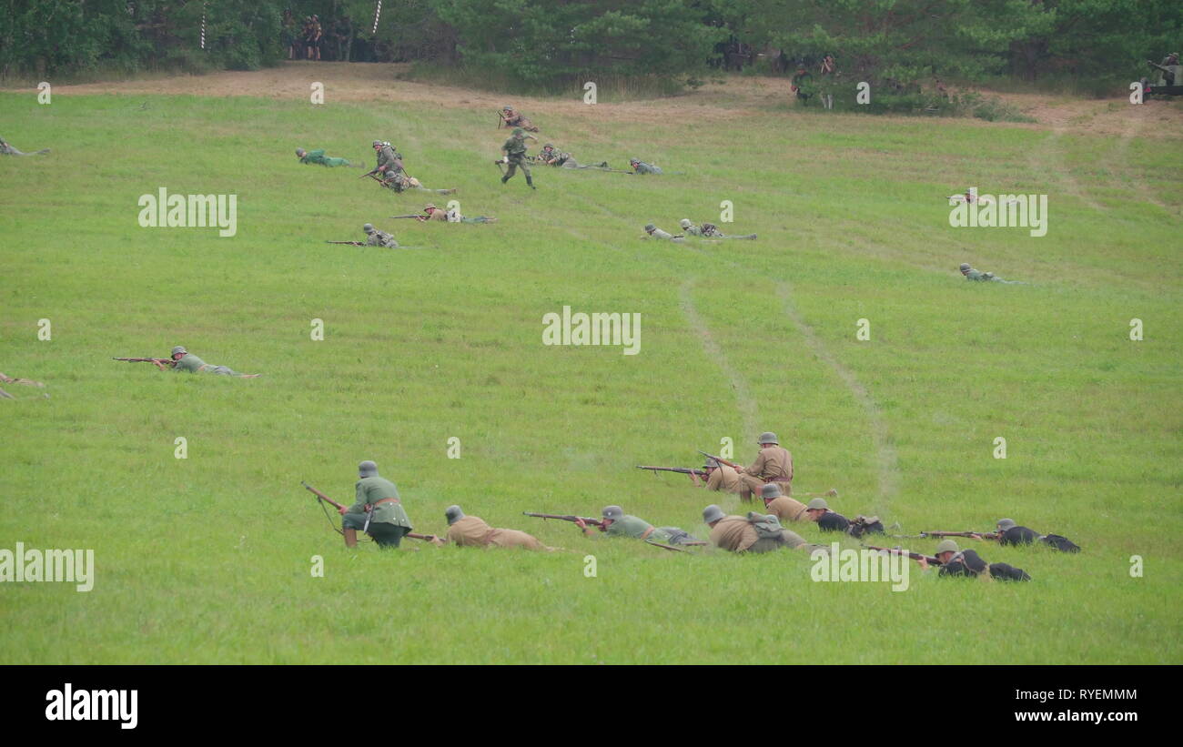Soviet Union soldiers on the ground firing shots in Valga Estonia ...