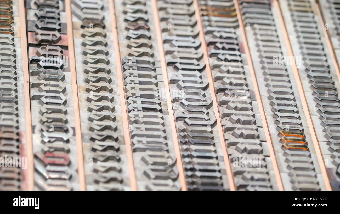 The old letter printing machine in the factory still used for the paper ...