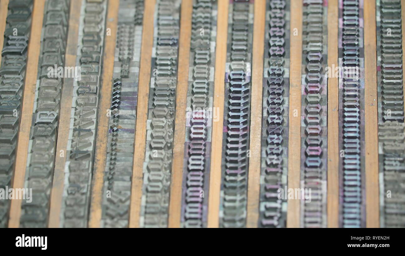 The letter old stamps of the printing machine from the old printing ...