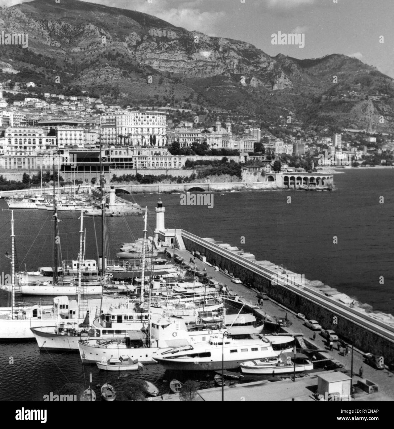 geography / travel, Monaco, view, Port Hercule and Monte Carlo, 1961 ...