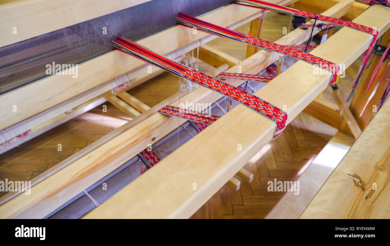 The closer look of the small fabrics from weaving wools using the ...