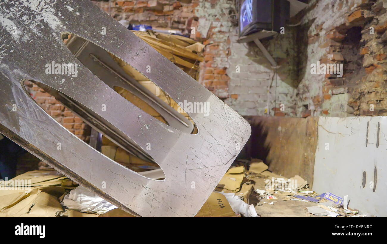 A look inside the messy room of the paper mill factory with the paper ...