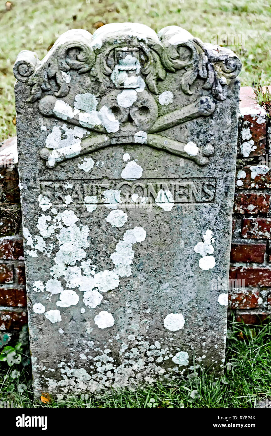 Historic grave at the cemetery of St. Magnus Church in Tating, the ...