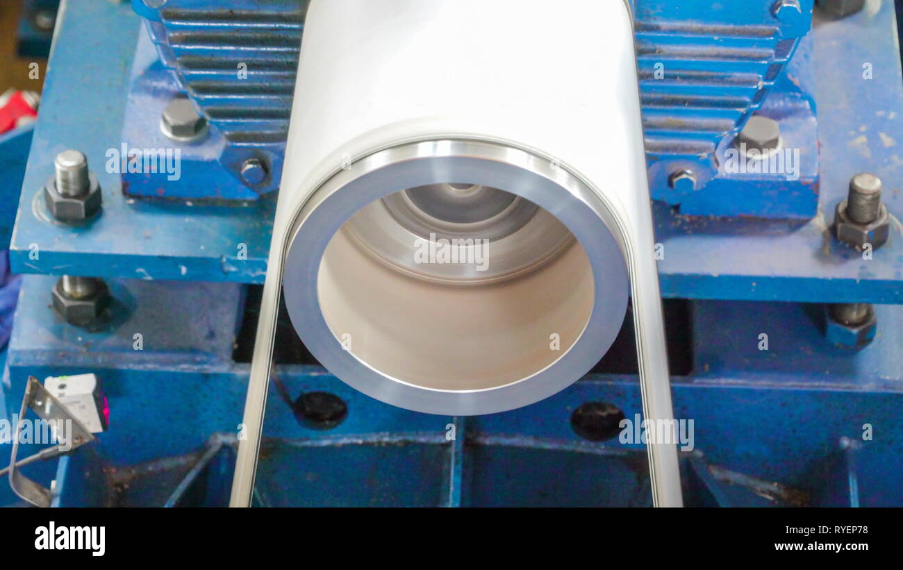 The blue big machine with the rolling sheet in Leevaku Estonia inside ...