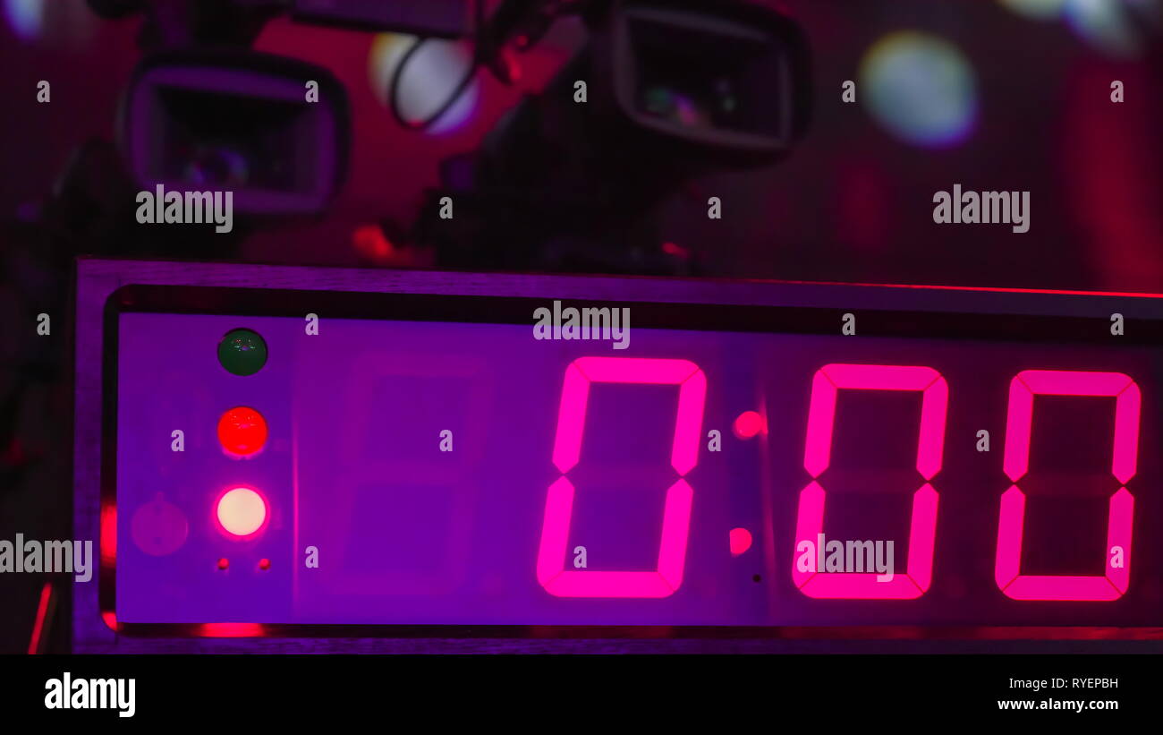 The big timer clock on the wall inside the building with the zero ...
