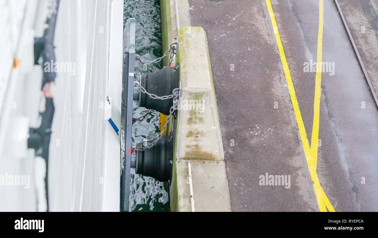 The chains on the side of the port in Tallinn Estonia being detached ...