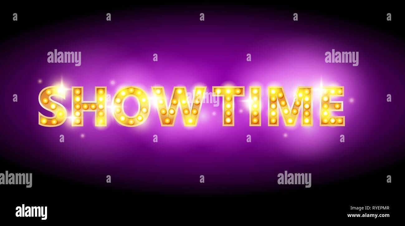 Show time bulb letters advertisement vector illustration. Colorful ...