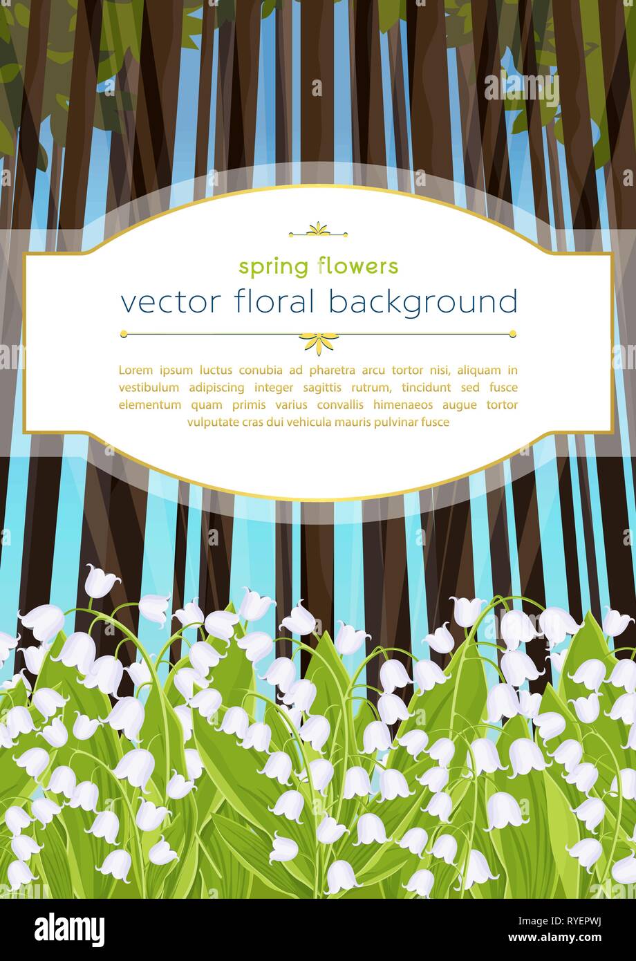 Lily of the valley spring tender flowers in a forest glade, vector ...