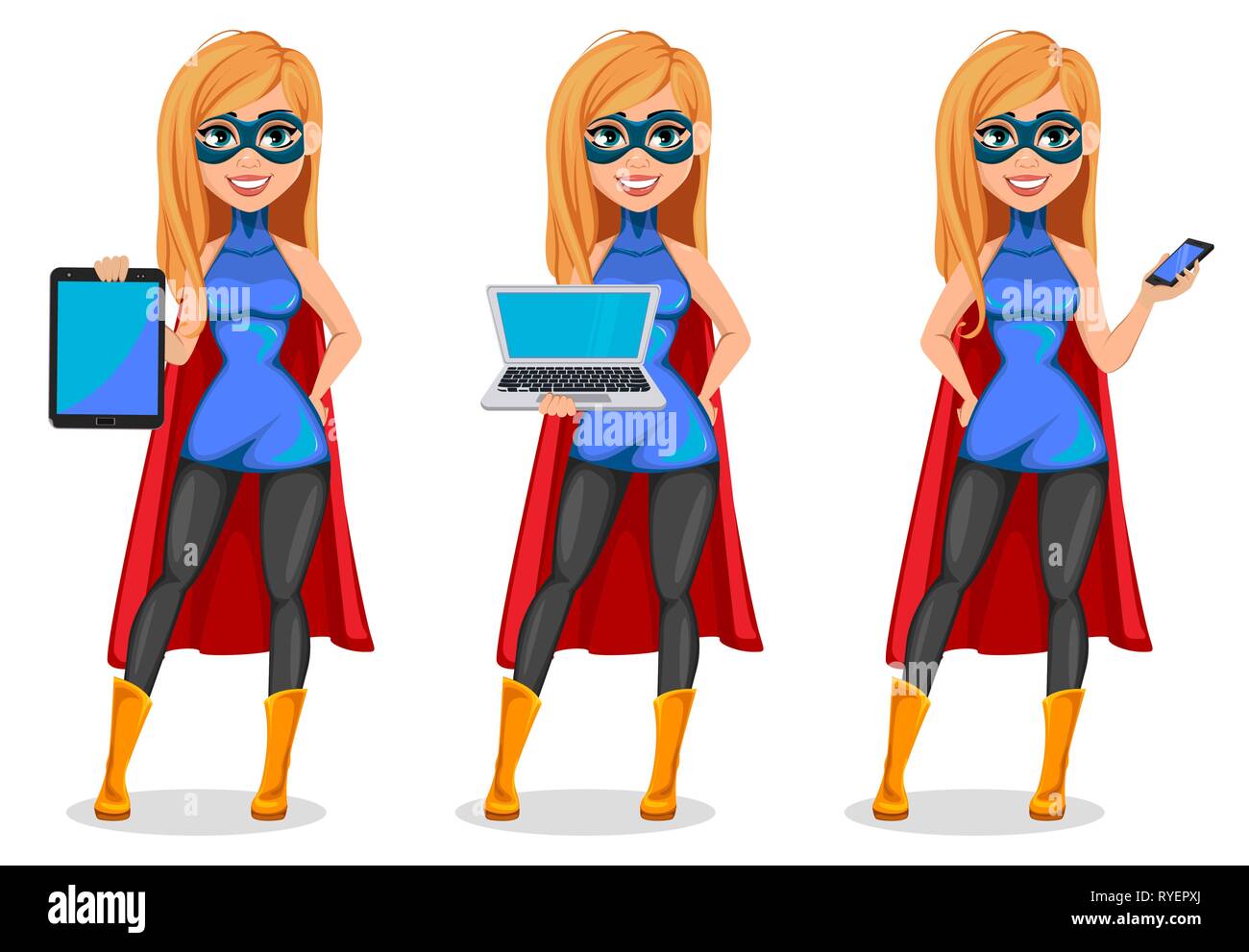 Business woman superhero, set of three poses. Concept of woman wearing ...