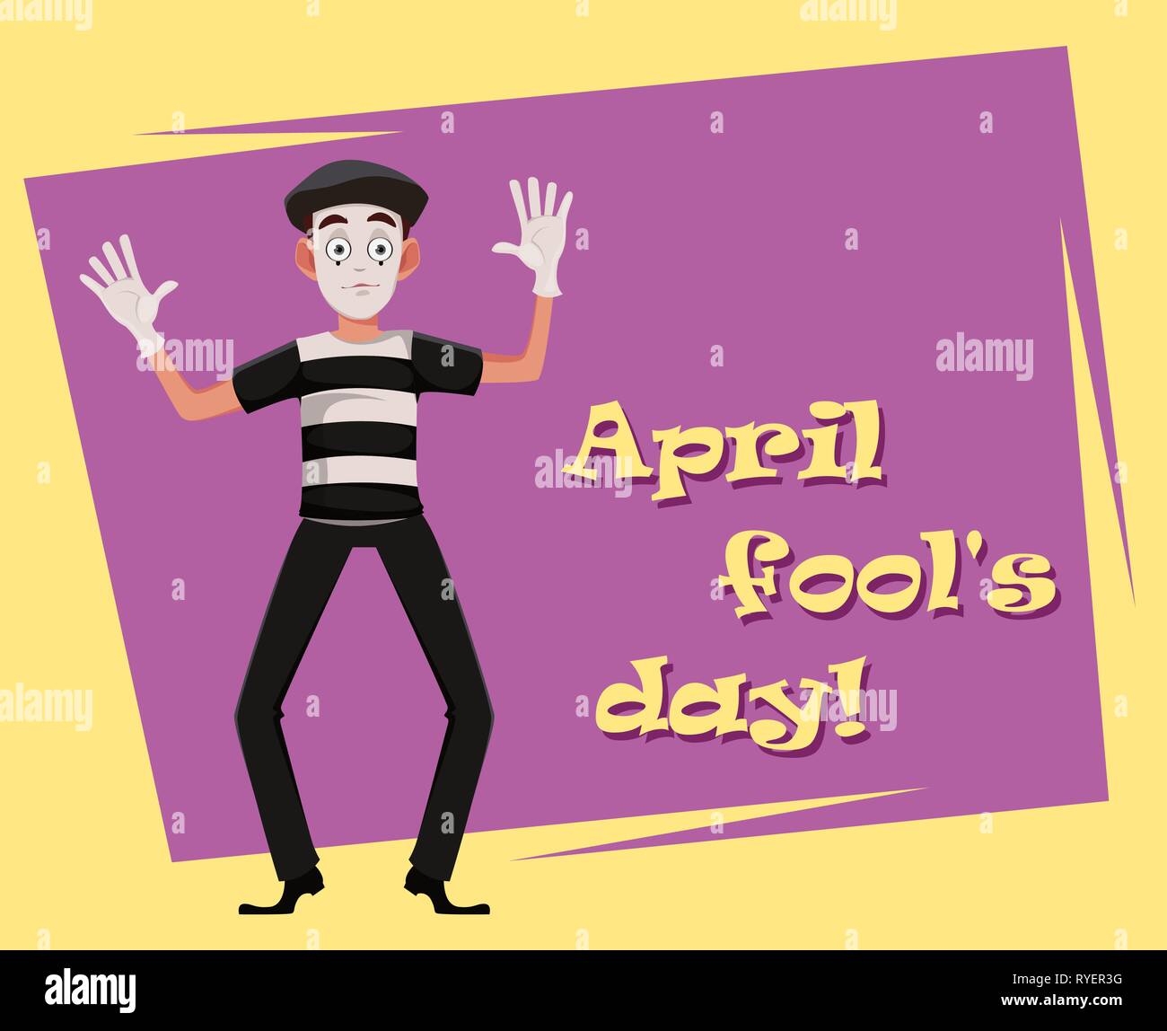 April Fool's Day greeting card with mime holding his hands on an ...
