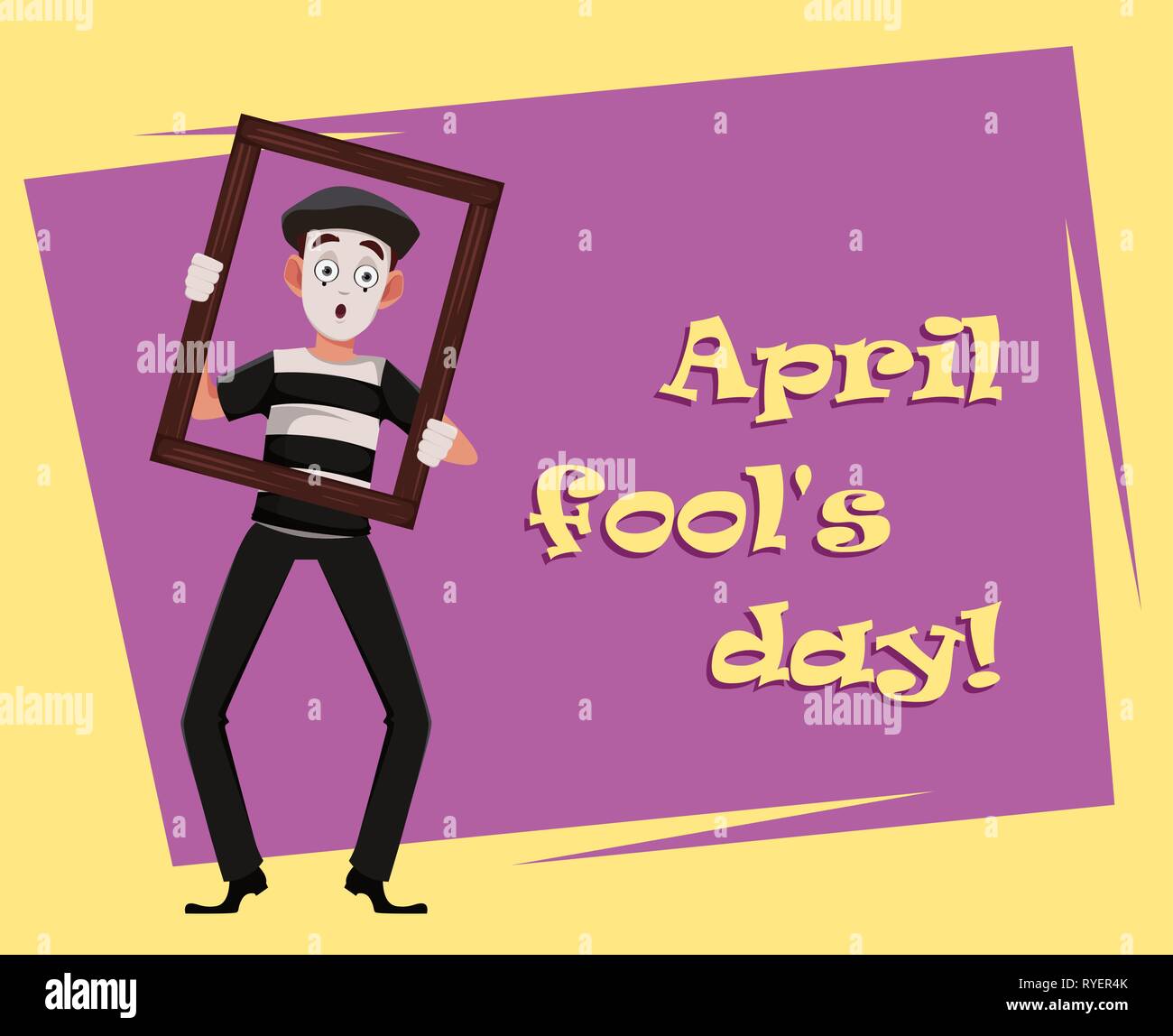 April Fool's Day greeting card with mime holding picture frame. Funny ...
