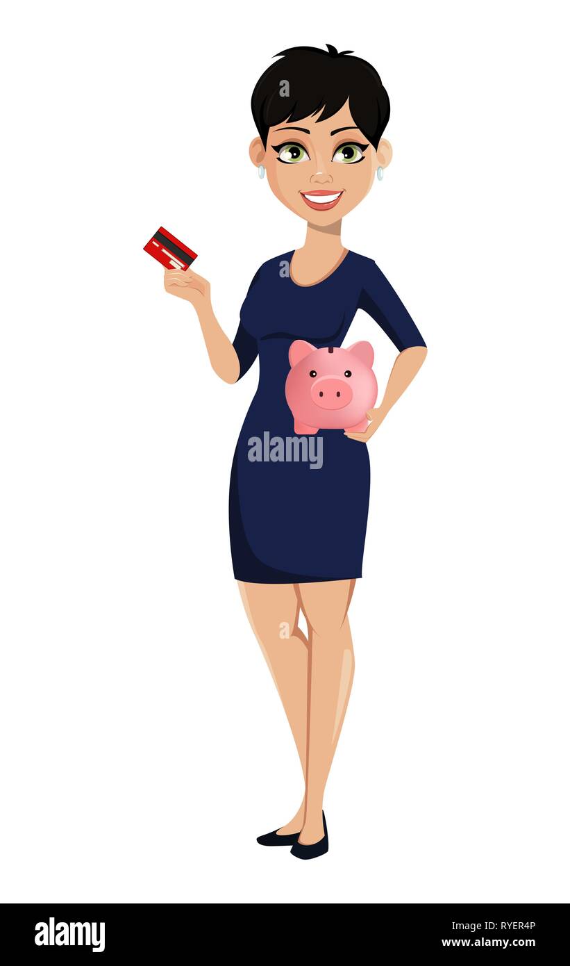 Happy modern business woman with short haircut. Beautiful lady ...