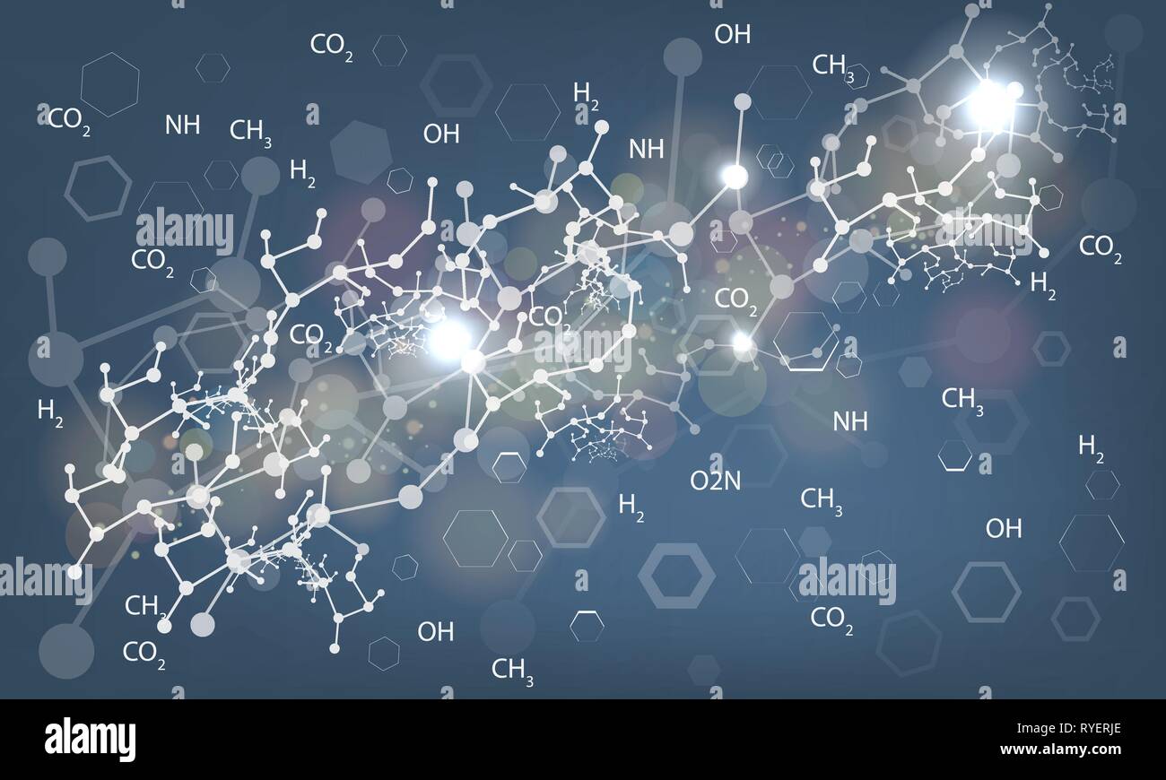 DNA molecule chemical chains and shapes. Medical or chemical abstract ...